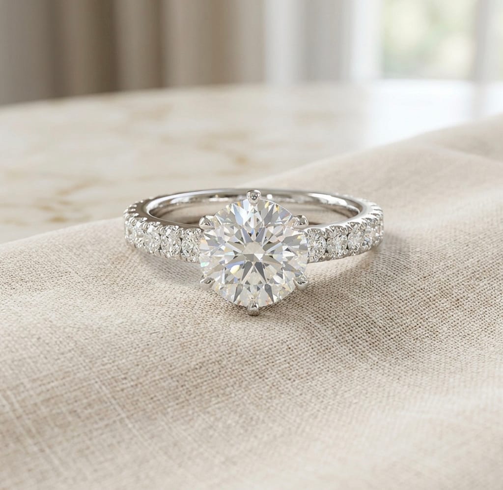 Brilliant Cut Diamond Ring with Side Diamonds